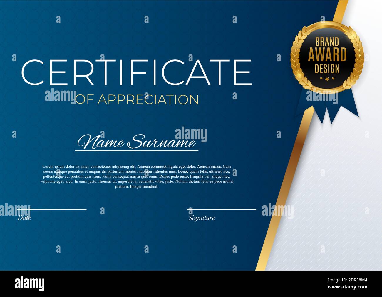 Ensemble de modèles de certificat de réussite bleu et or fond avec badge et bordure dorés ...