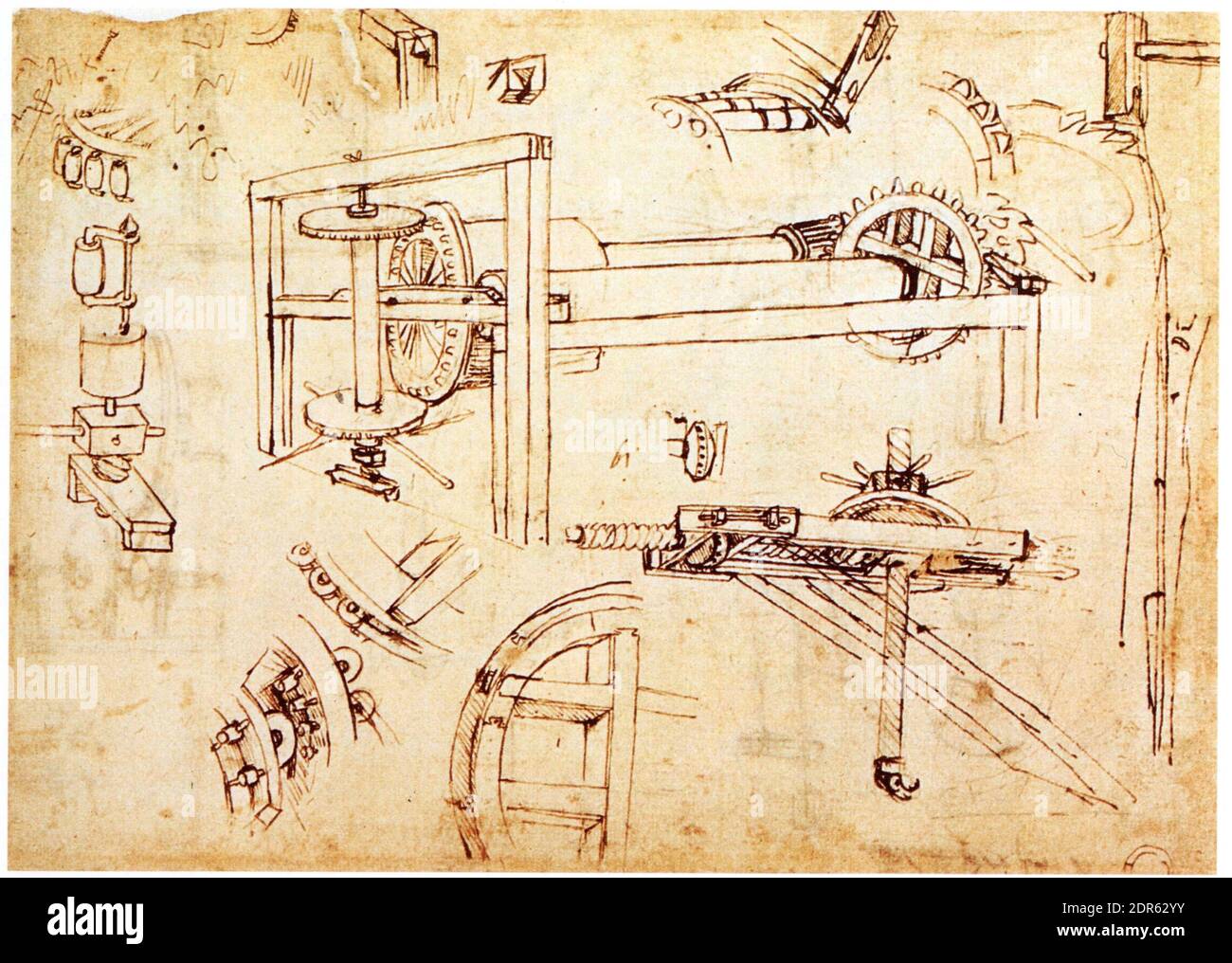 Léonard de Vinci. Le treuil réversible à trois vitesses de Brunelleschi ...