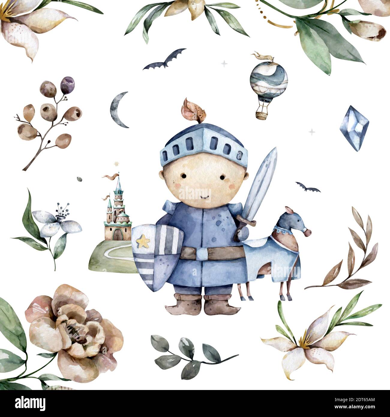 Le petit chevalier mignon et courageux et le château à l'arrière avec ...