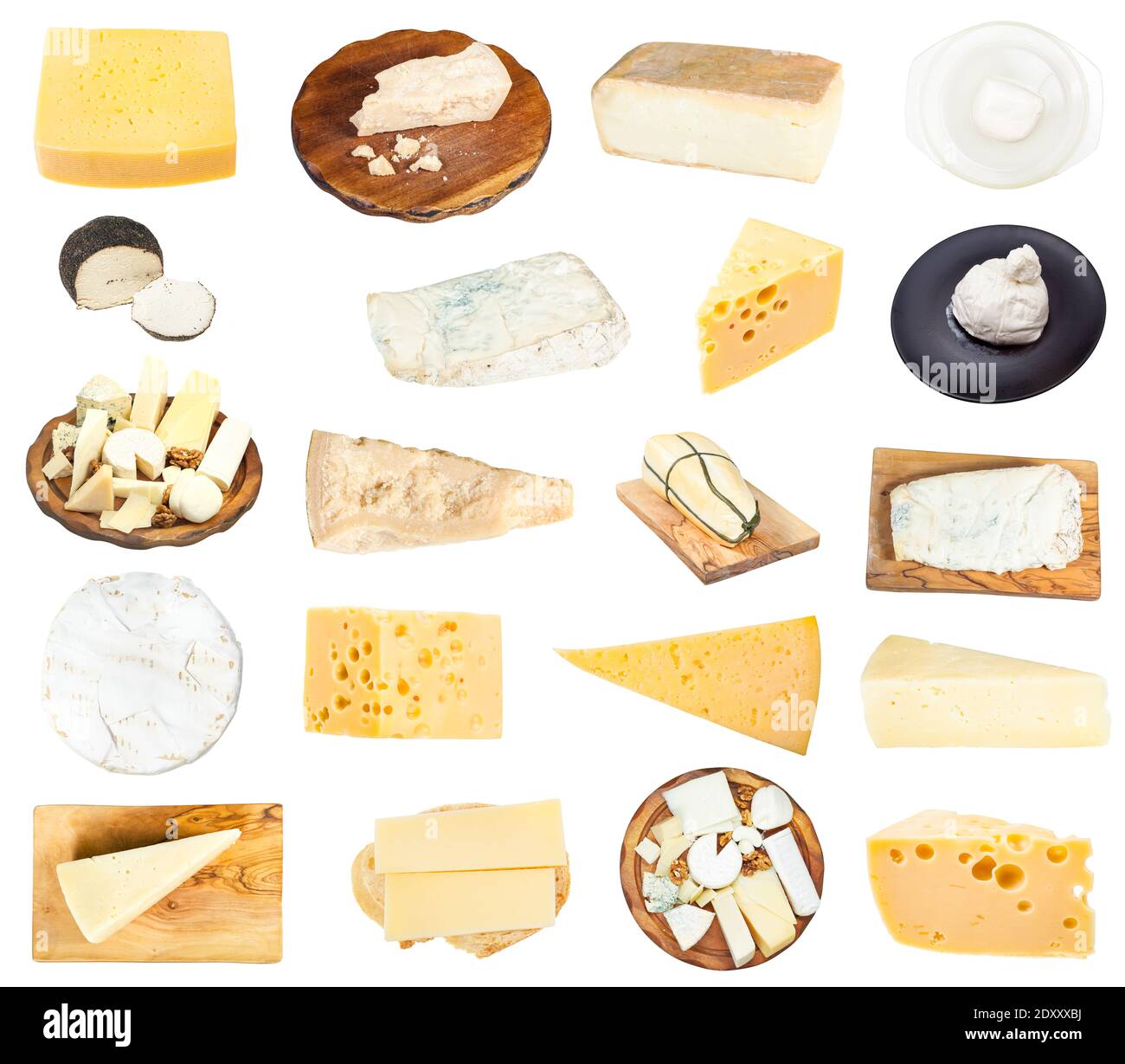collage de différents fromages isolés sur fond blanc Photo Stock - Alamy