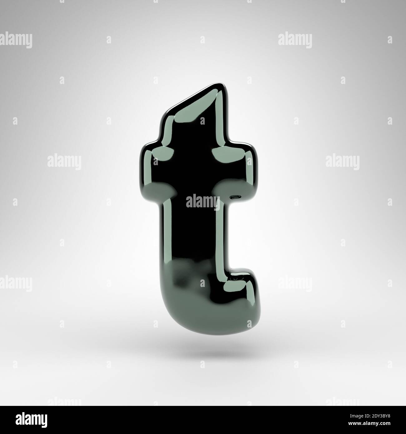 Lettre T minuscule sur fond blanc. Police de rendu 3D chrome vert avec ...