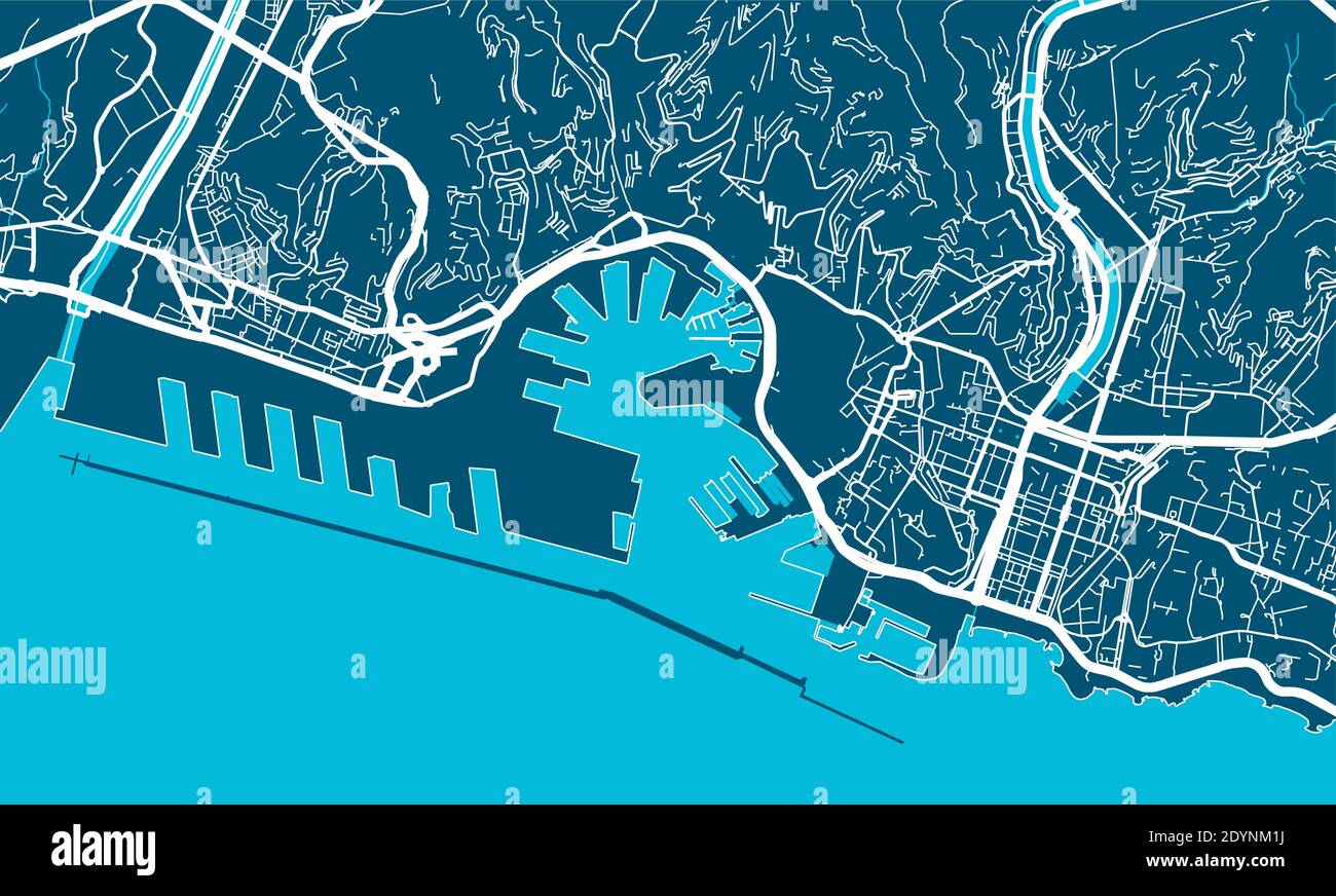 Carte vectorielle de Gênes. Illustration d'une affiche de plan de rue ...