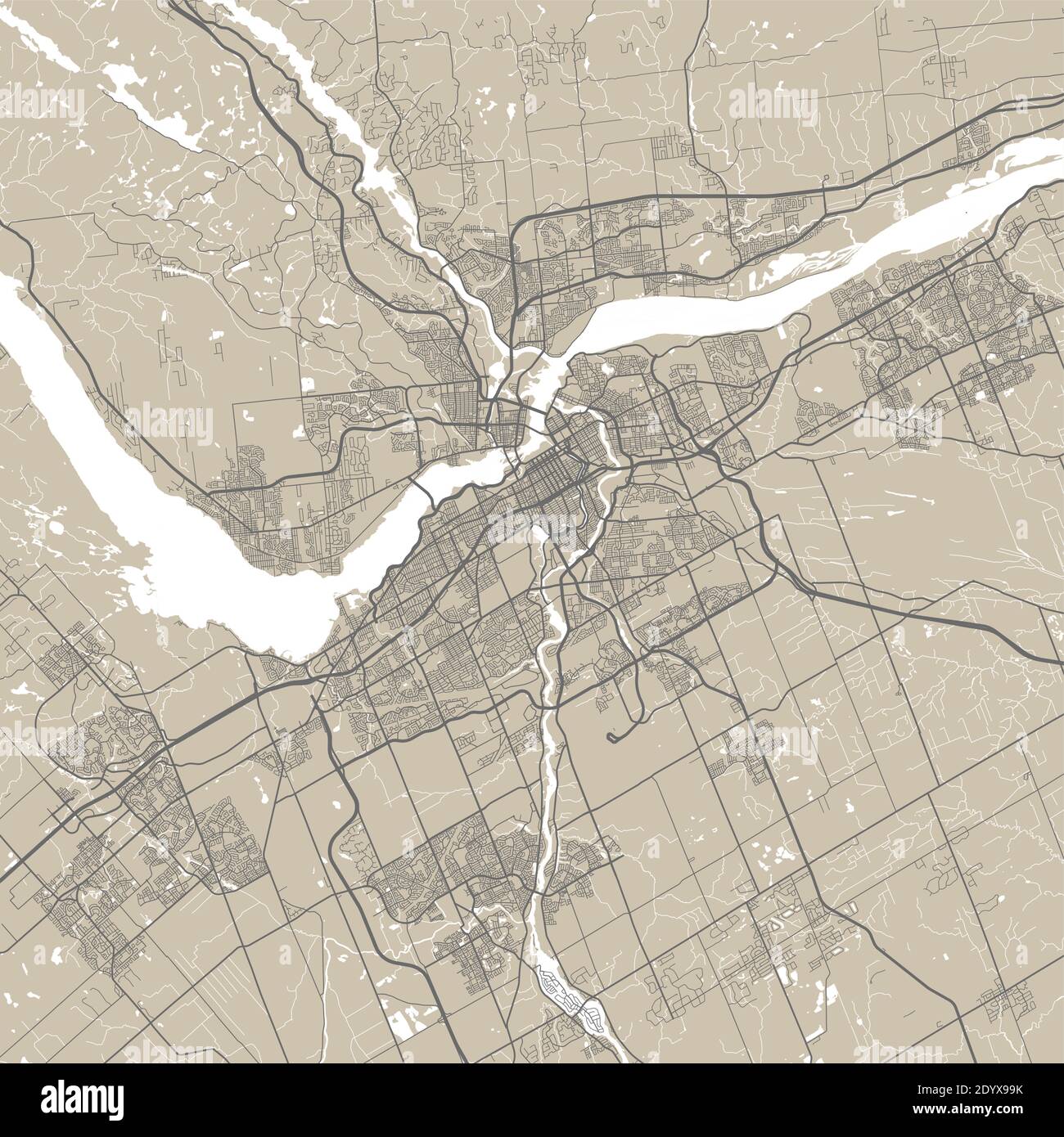 Carte détaillée de la zone administrative de la ville d'Ottawa ...