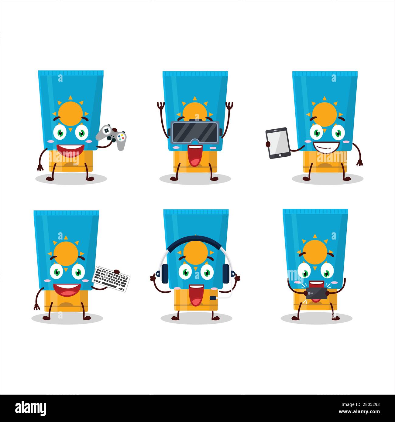 Le personnage de dessin animé crème sunblock joue à des jeux avec ...