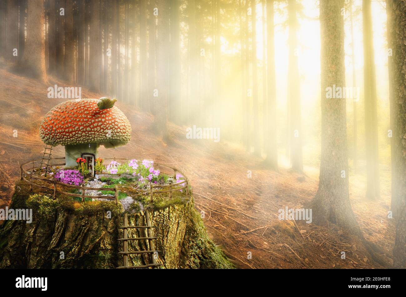 maison de fées sur une souche d'arbre dans la forêt (illustration d'une ...