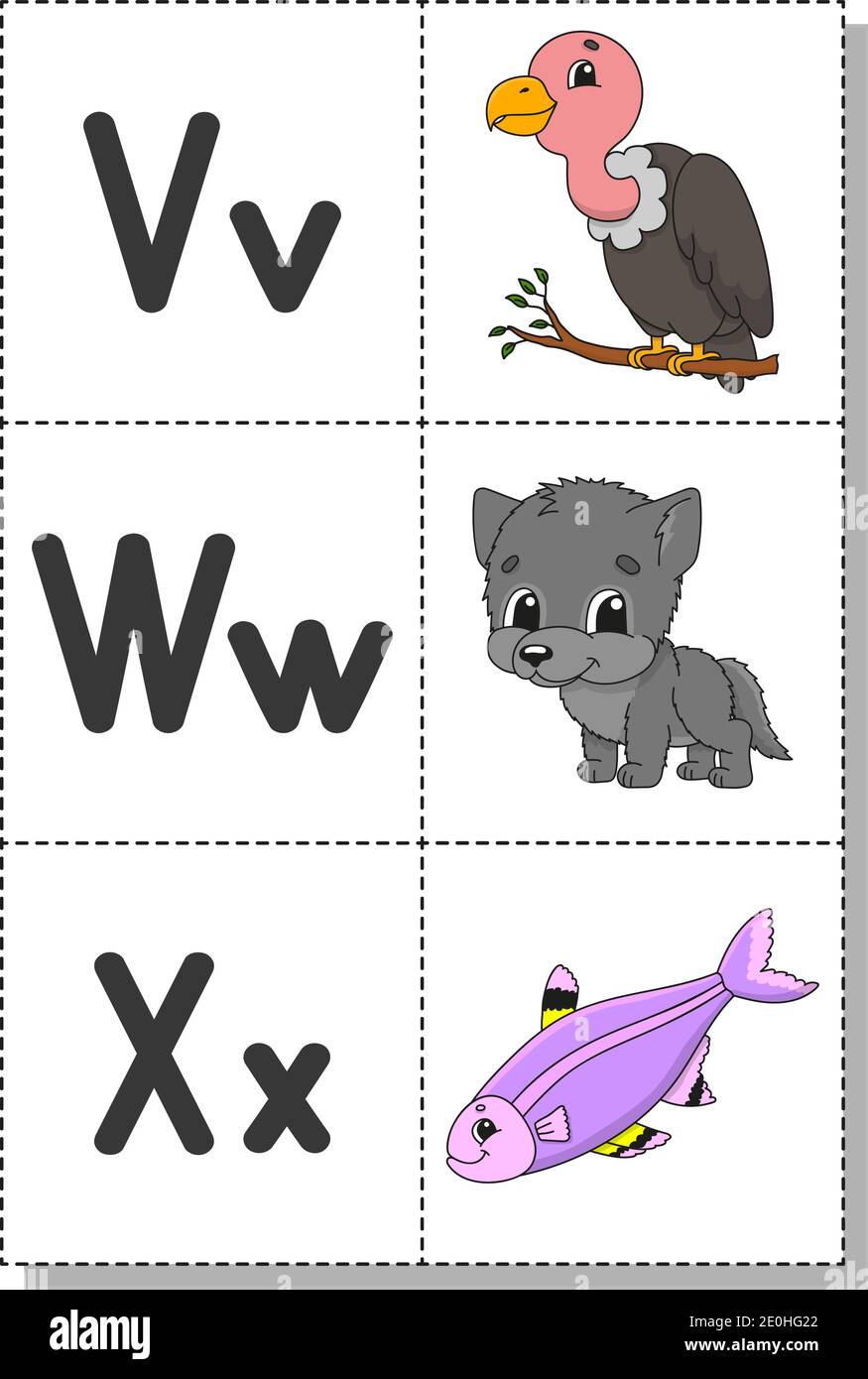 Alphabet anglais avec caractères de dessin animé. Cartes Flash ...