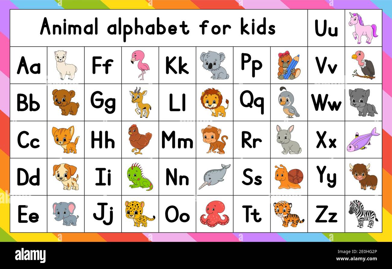 Alphabet anglais avec caractères de dessin animé. Ensemble de vecteurs ...