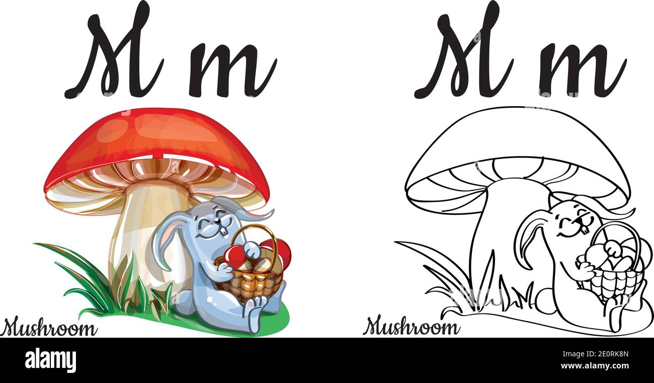 Champignon. Lettre M de l'alphabet vectoriel, page de coloriage Image ...