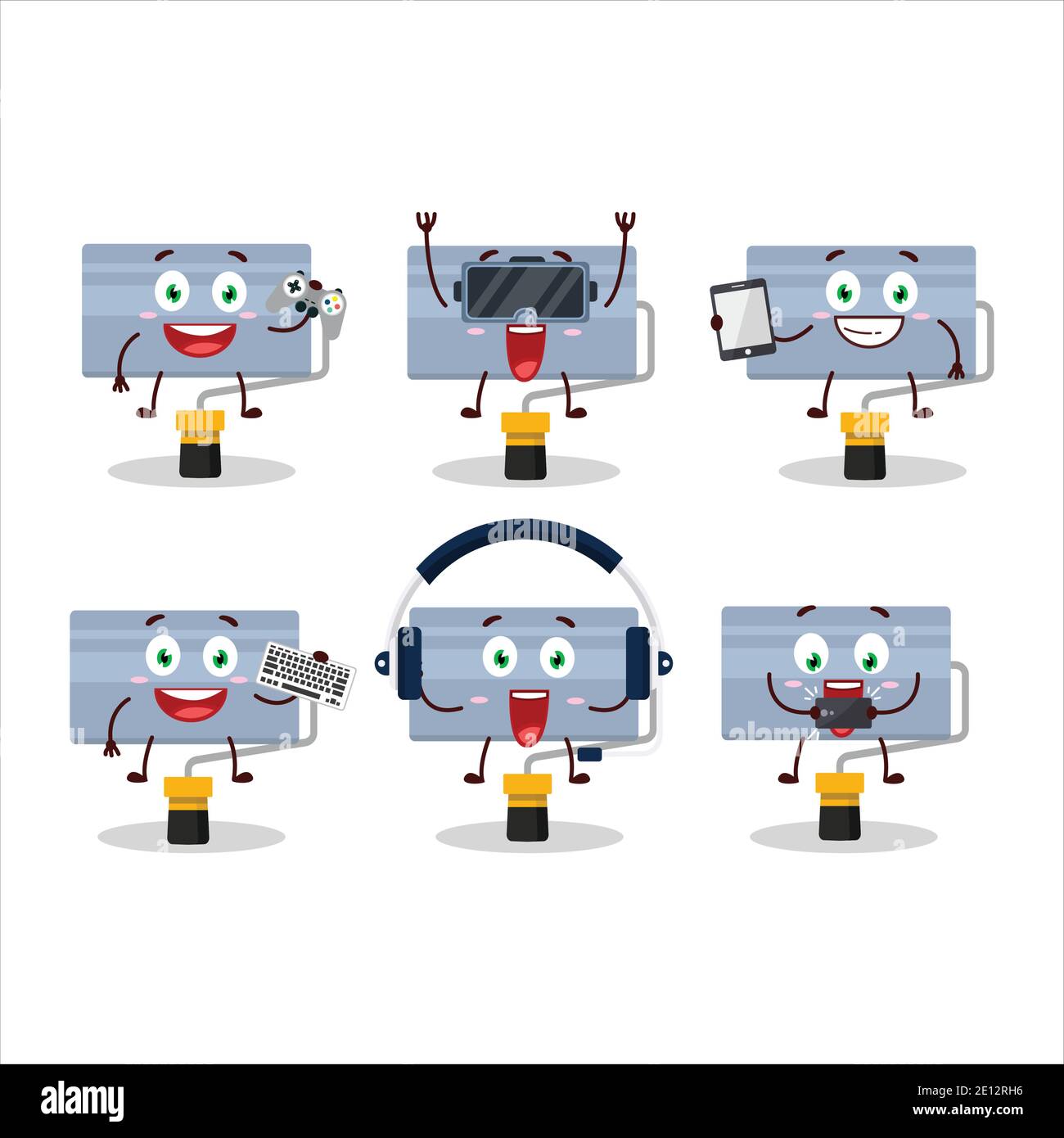 Rouleau de peinture pinceau personnage de dessin animé jouent à des ...