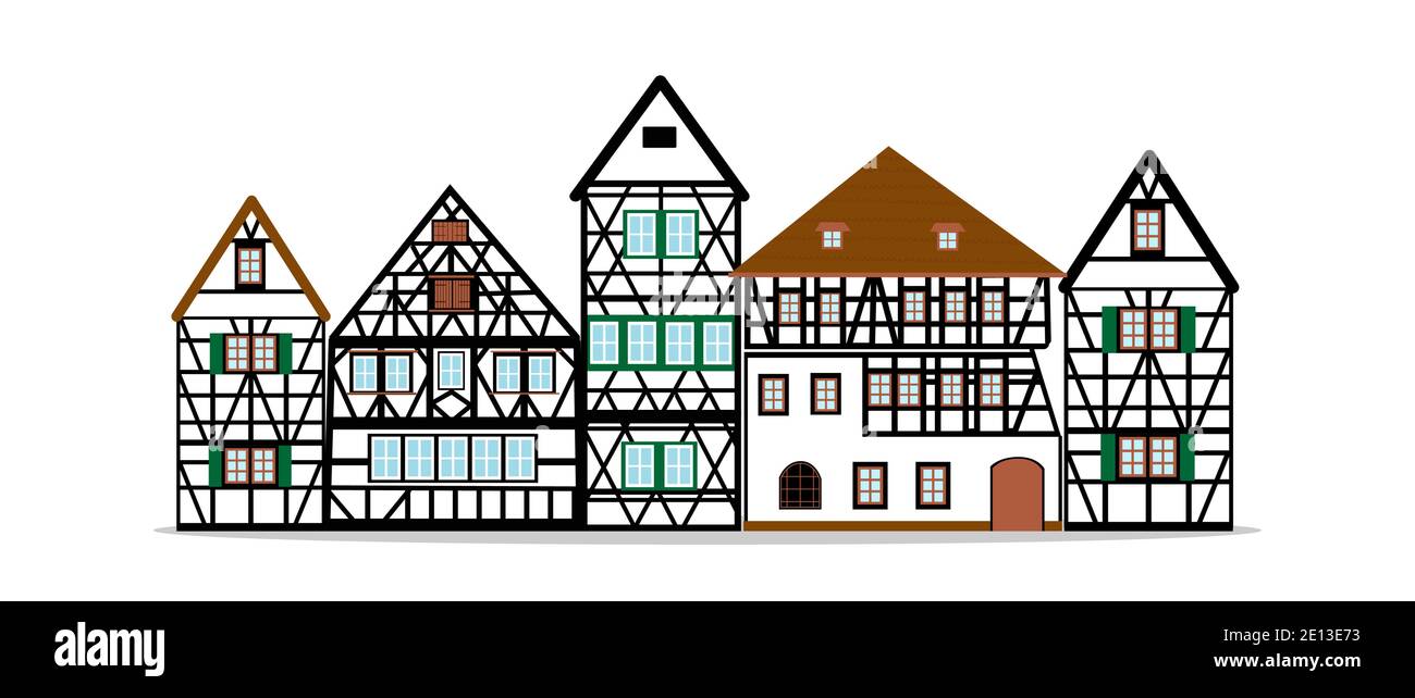 Ensemble de maisons anciennes allemandes avec poutres en bois noir et ...