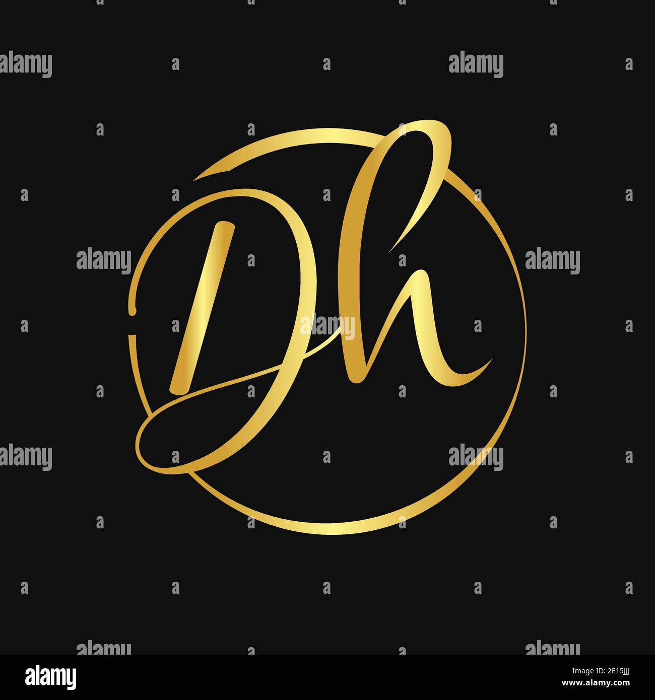 Design initial du logo de type lettre de script DH avec modèle ...