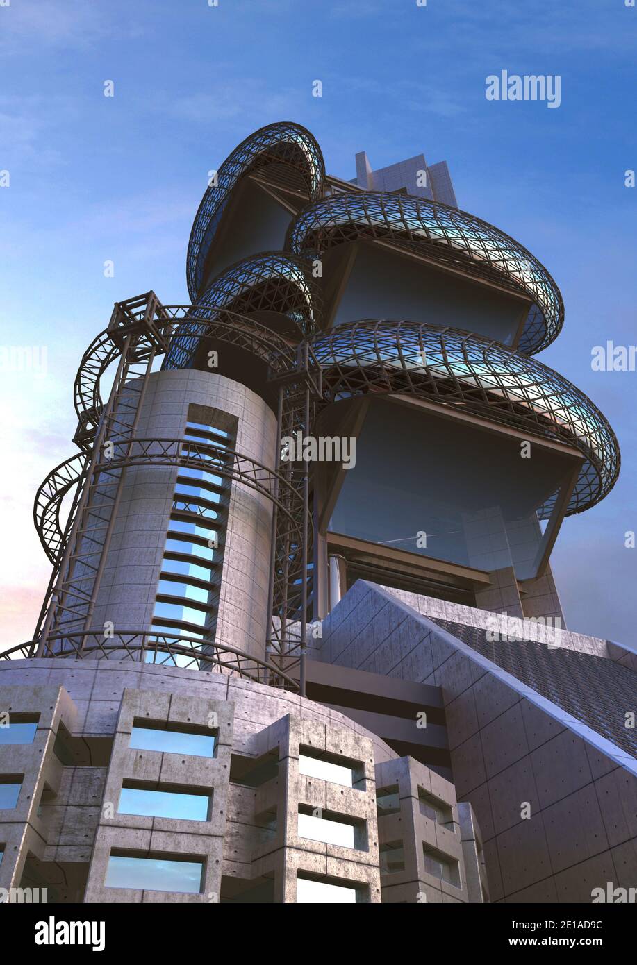 3D Illustration d'une architecture futuriste de ville avec des ...