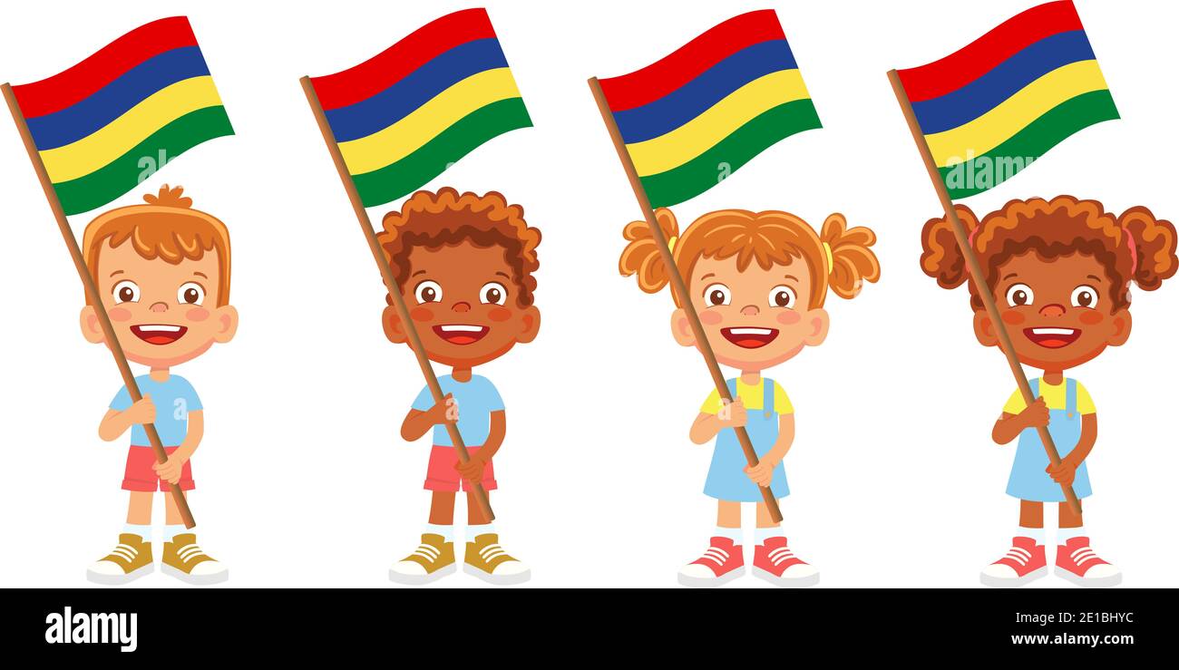 Drapeau mauricien en main. Drapeau de retenue des enfants. Drapeau ...