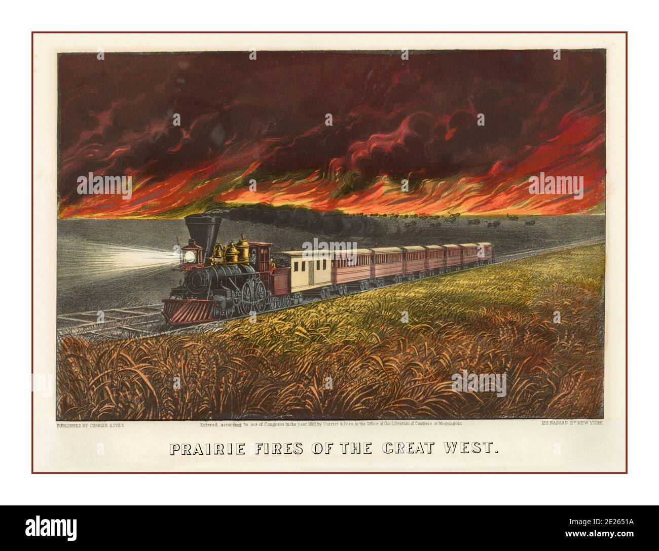 PRAIRIE FIRE 1870's Vintage Poster Lithographie ' Prairie Fires of the ...