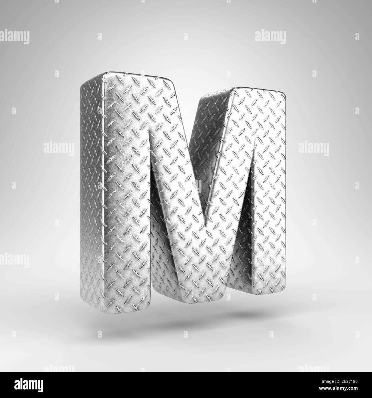 Lettre M majuscule sur fond blanc. Police de rendu 3D en aluminium avec ...