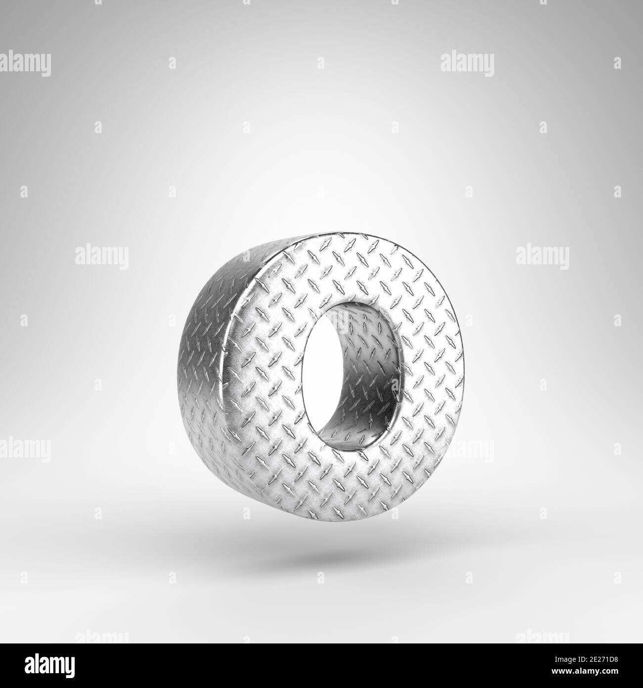 Lettre O minuscule sur fond blanc. Police de rendu 3D en aluminium avec ...