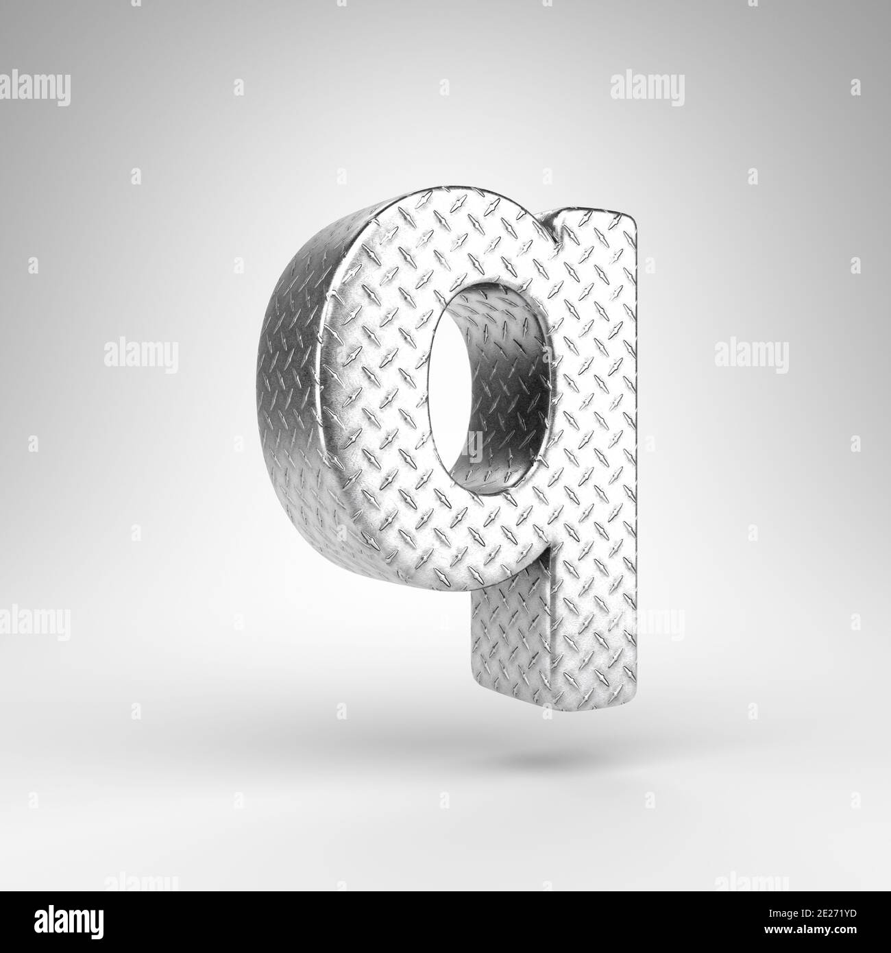 Lettre Q minuscule sur fond blanc. Police de rendu 3D en aluminium avec ...