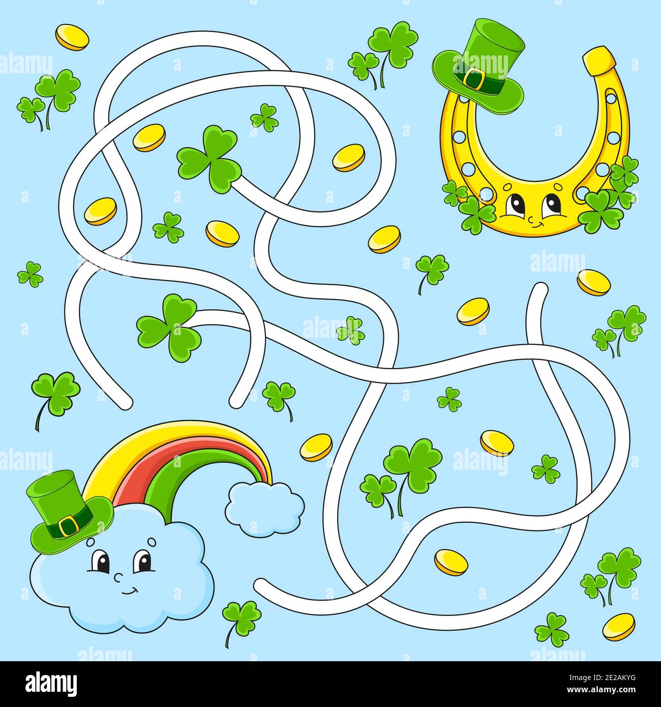 Un labyrinthe amusant pour les enfants. Arc-en-ciel, fer à cheval ...