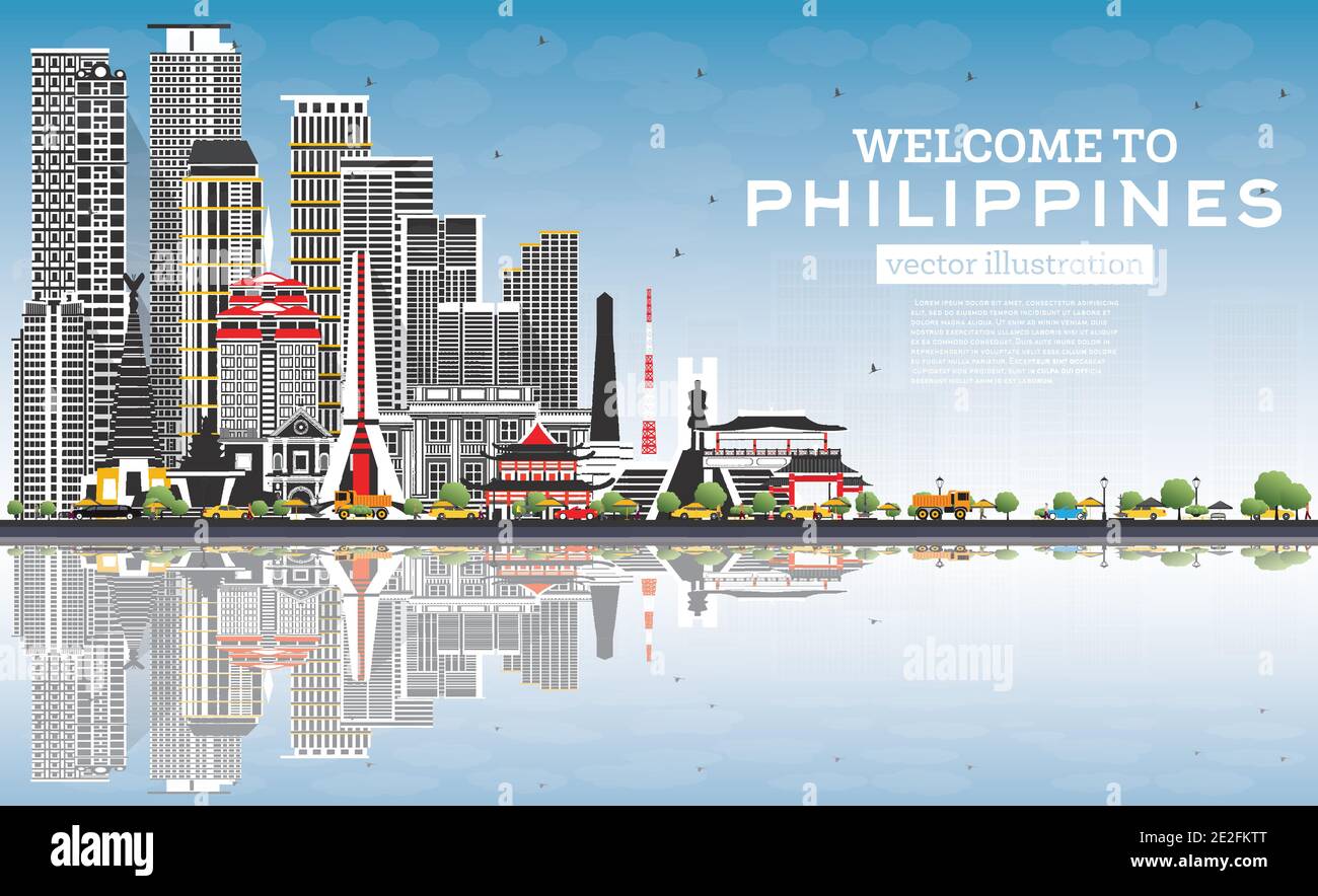 Bienvenue à Philippines City Skyline avec Gray Buildings, Blue Sky et ...