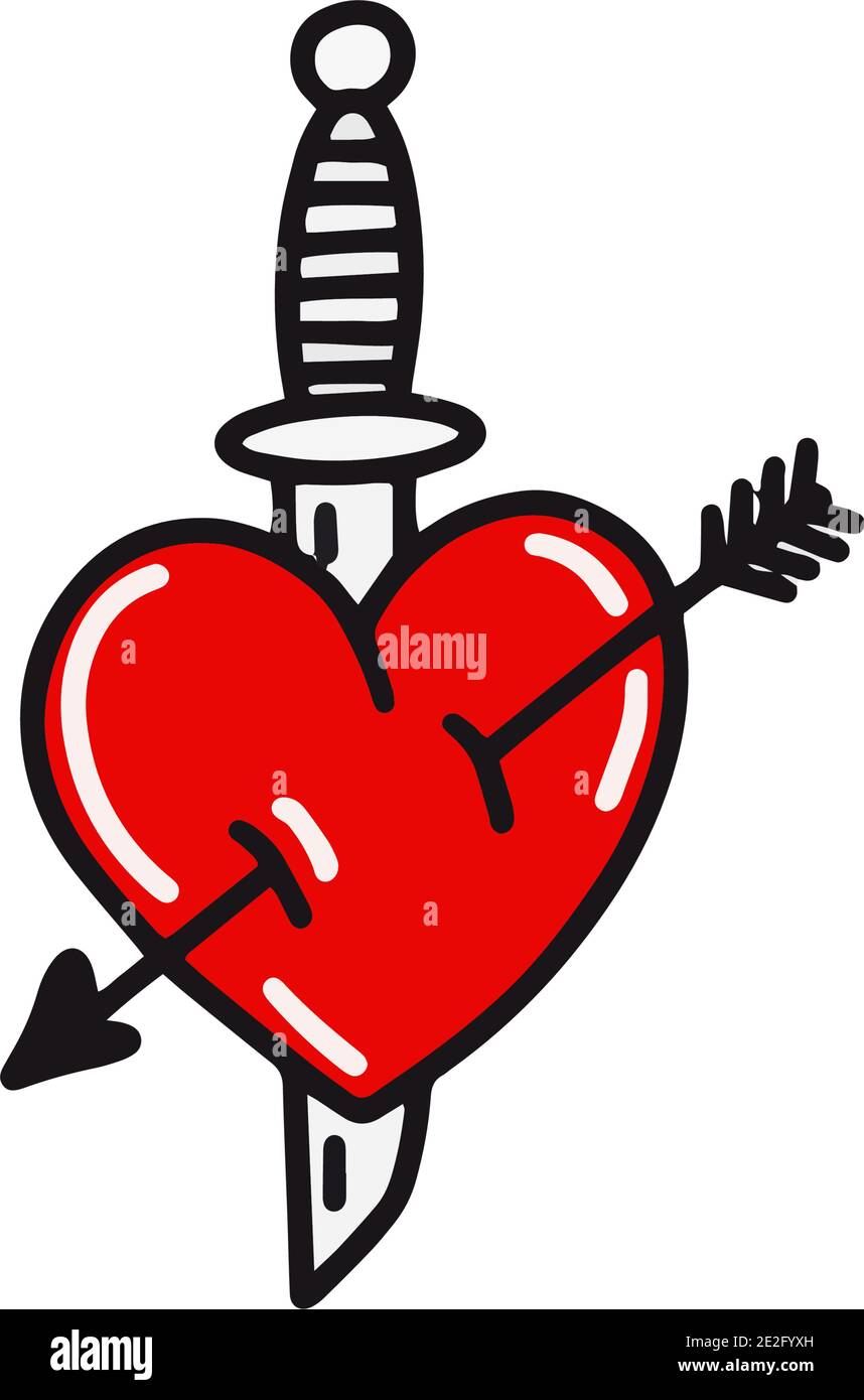 cœur avec un poignard. tatouage old school. Doodle Image Vectorielle ...