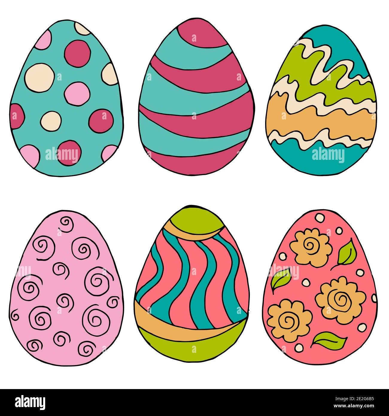 Illustration Pâques. Joyeuses Pâques. Un ensemble de dessins à la main ...