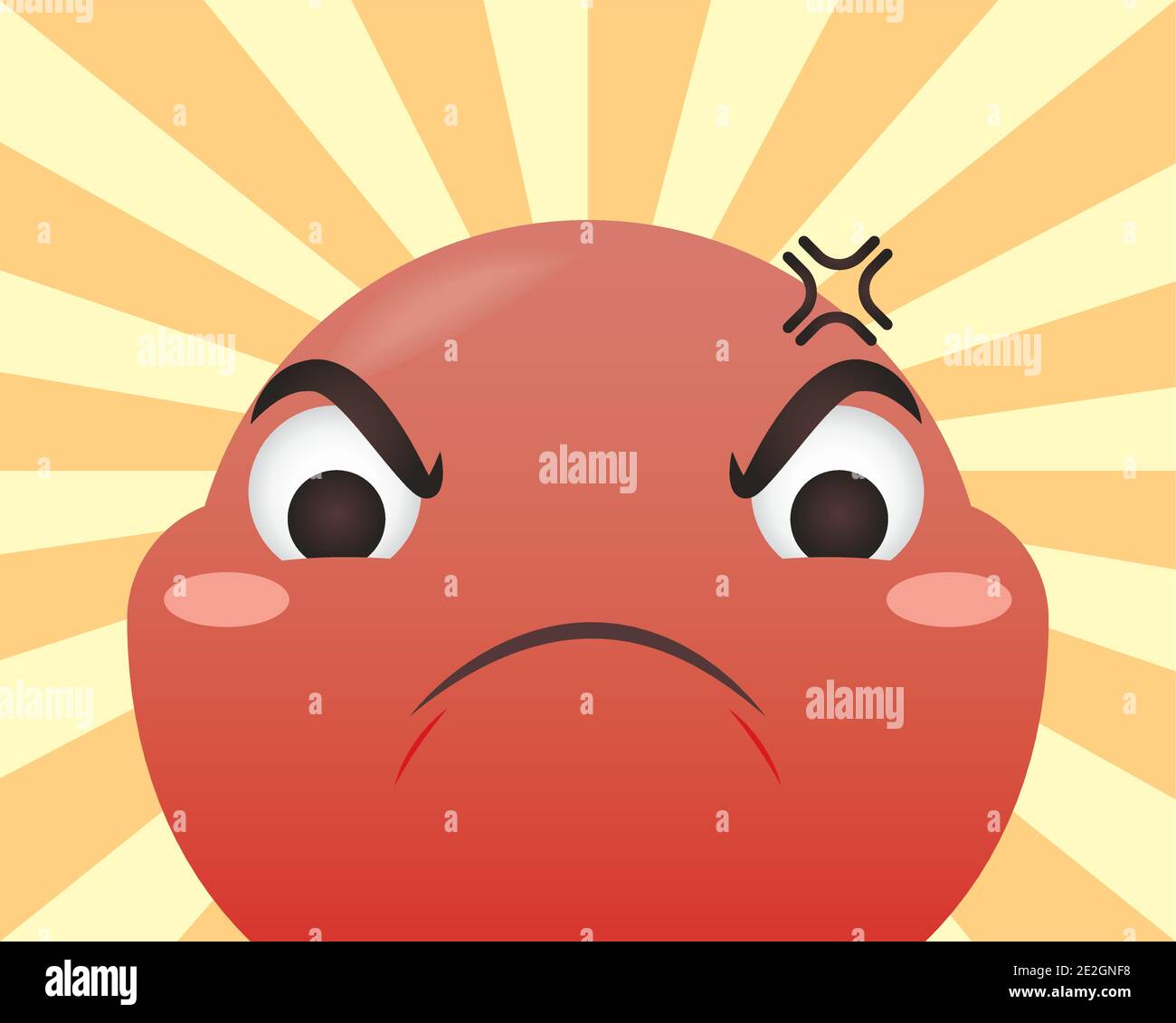 Face Engry emoji sur fond rayé, Emoticon expression de dessin animé et ...