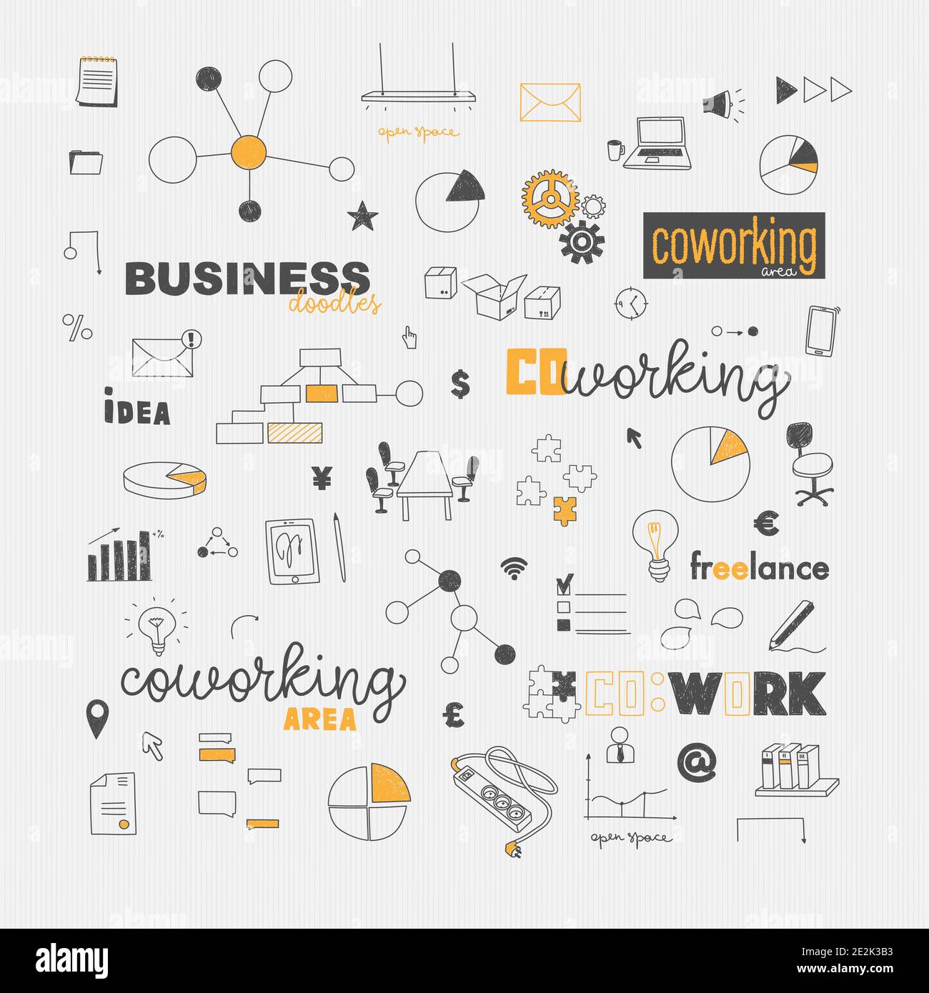 Les éléments vectoriels des gribouillages concept de coworking, de co ...