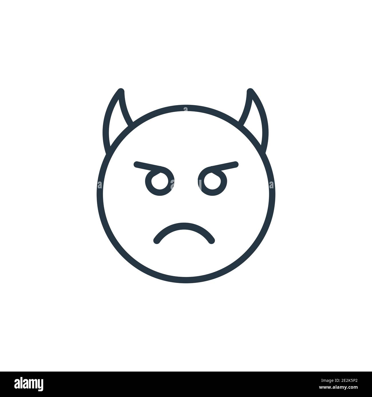 Angry with Hornes emoji contour vector icône. Fine ligne noire furieux ...