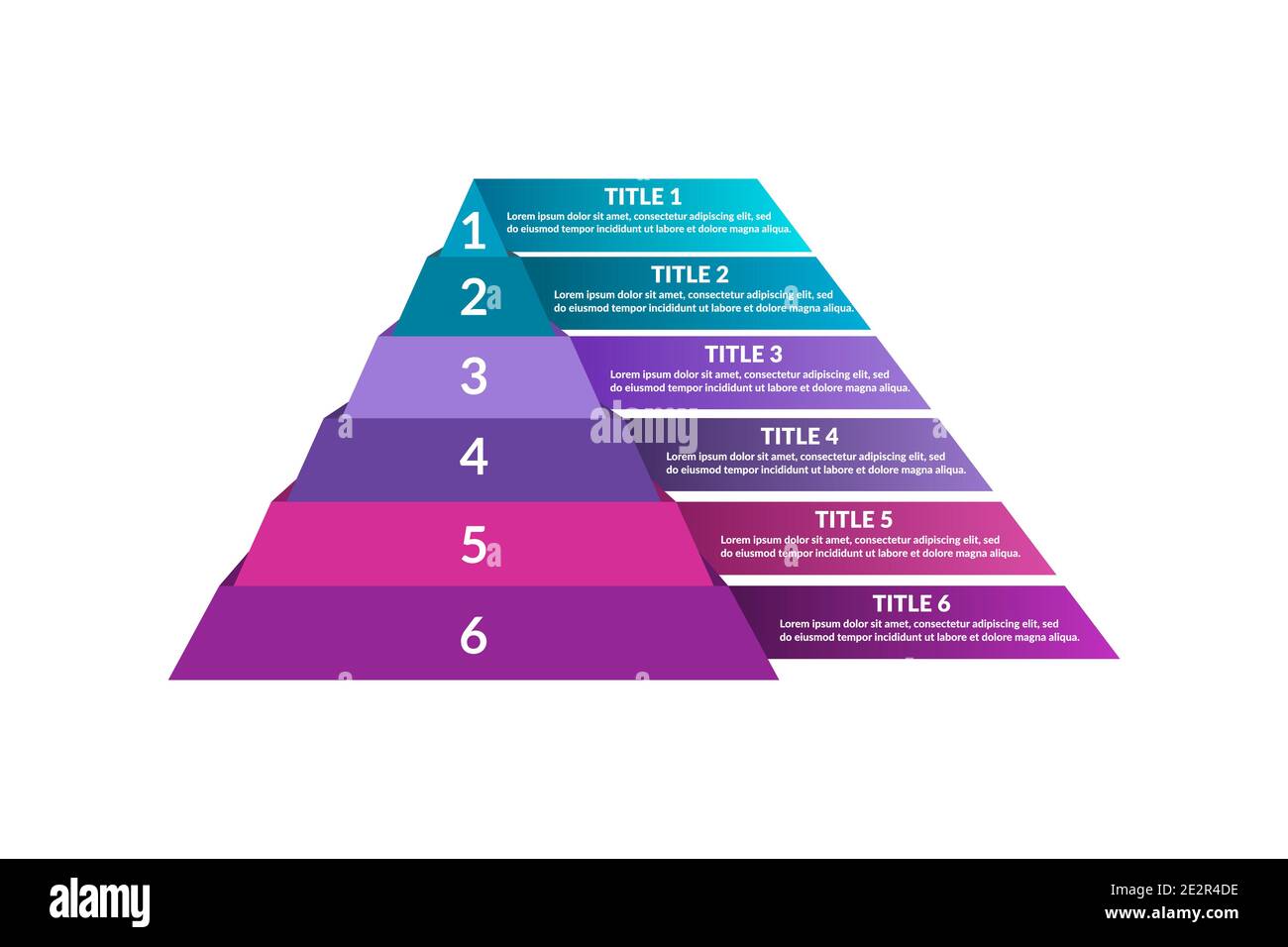 Infographie colorée en forme de pyramide. Six étapes ou options ...