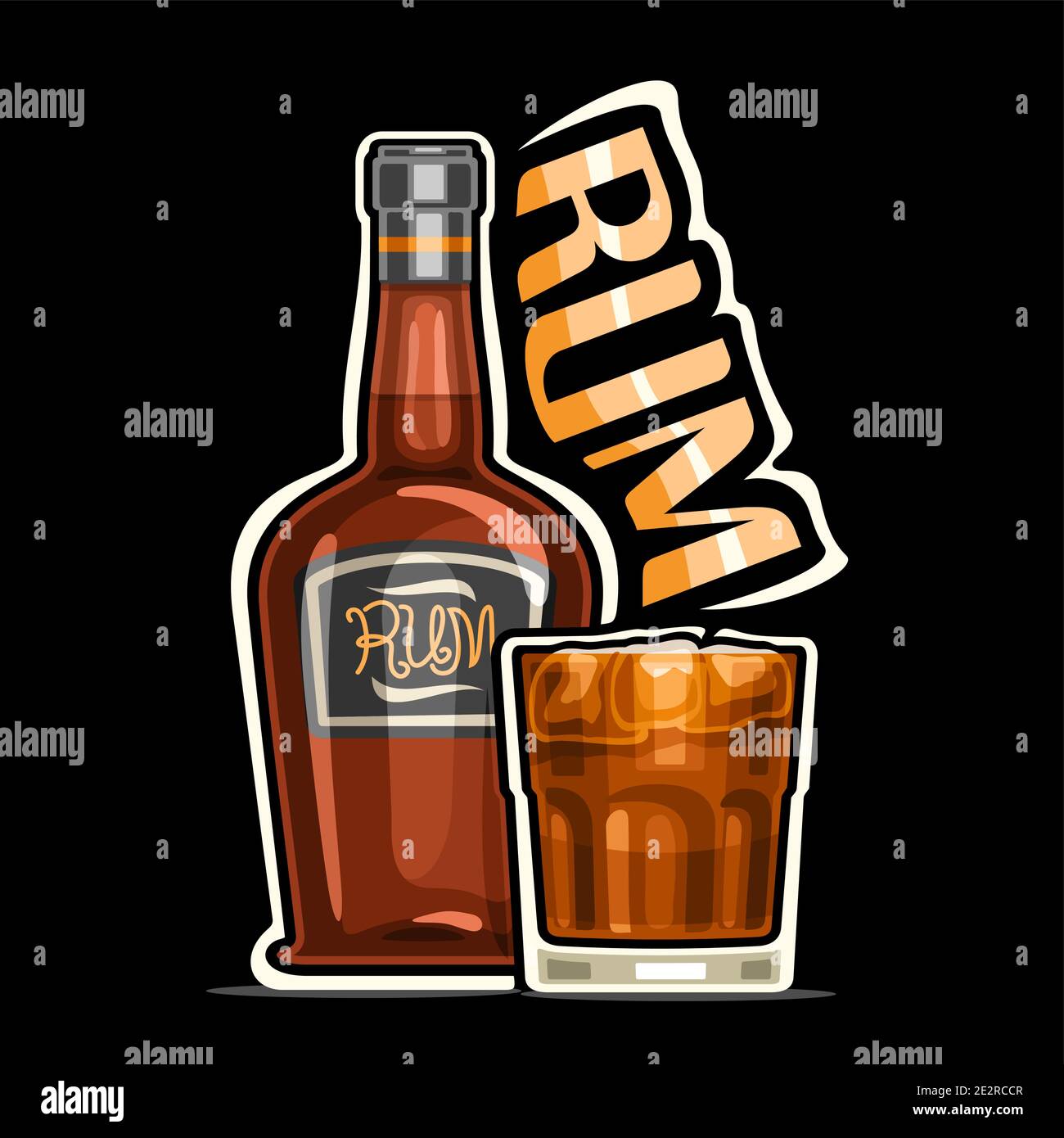 Logo Vector pour rhum, illustration de la bouteille brune avec ...