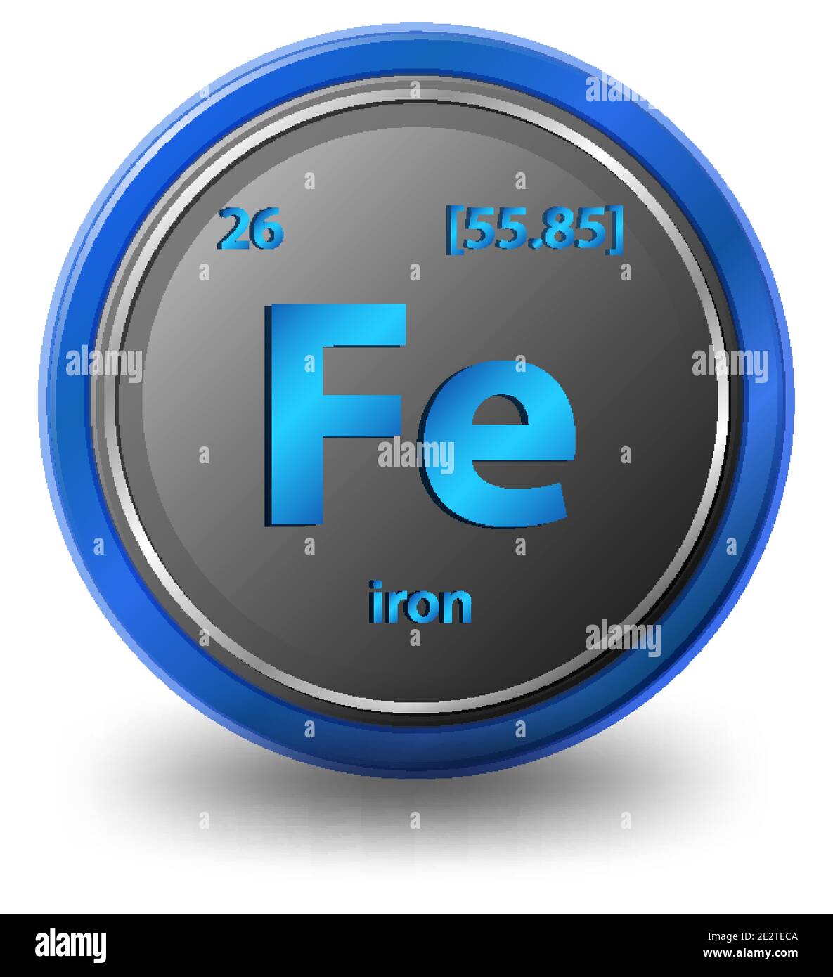 Élément chimique en fer. Symbole chimique avec numéro atomique et masse ...