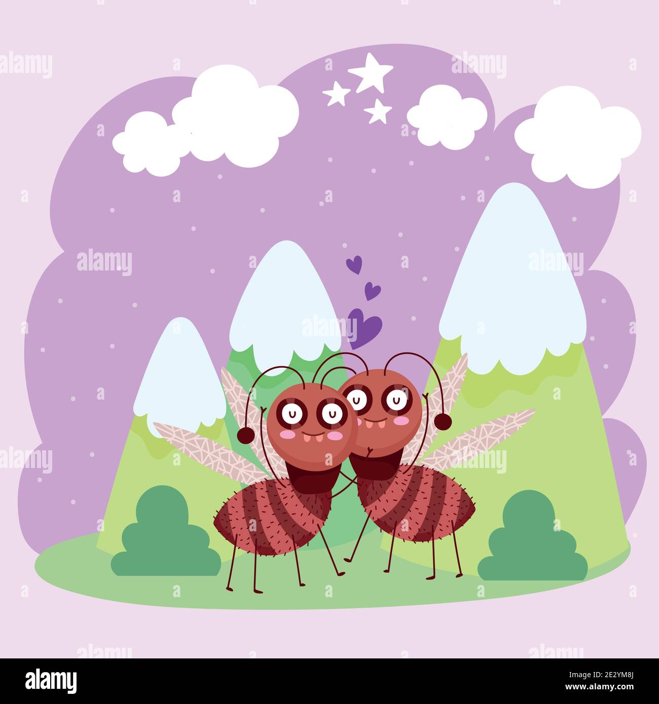 drôle de fourmis dans l'amour insectes animaux paysage dessin animé ...
