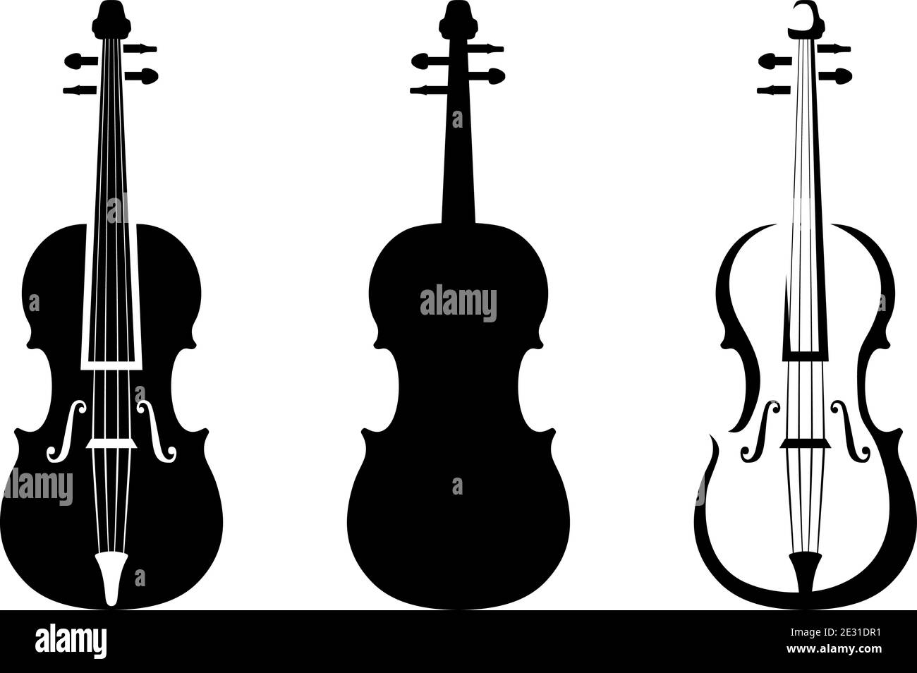 Ensemble de trois silhouettes noires de violons isolées sur fond blanc ... Ensemble de trois silhouettes noires de violons isolées sur fond blanc ...