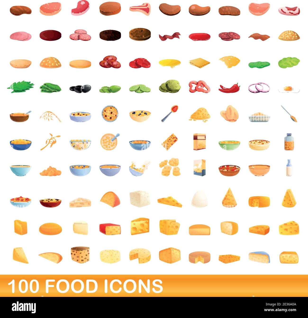 100 food icons set. Cartoon illustration de 100 icônes alimentaire ...