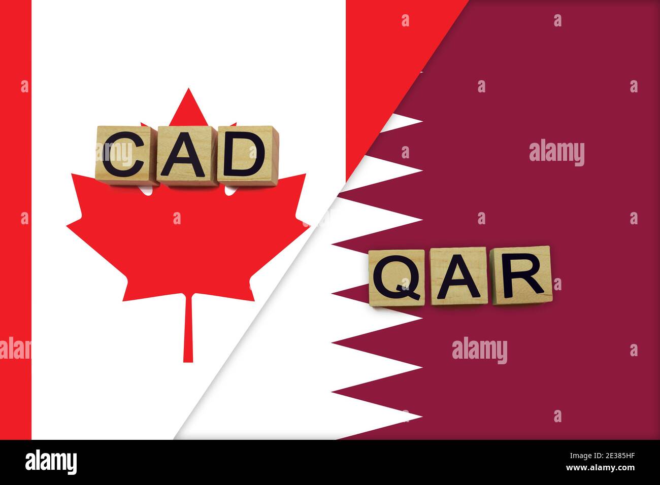 Codes des devises du Canada et du Qatar sur fond de drapeaux nationaux ...
