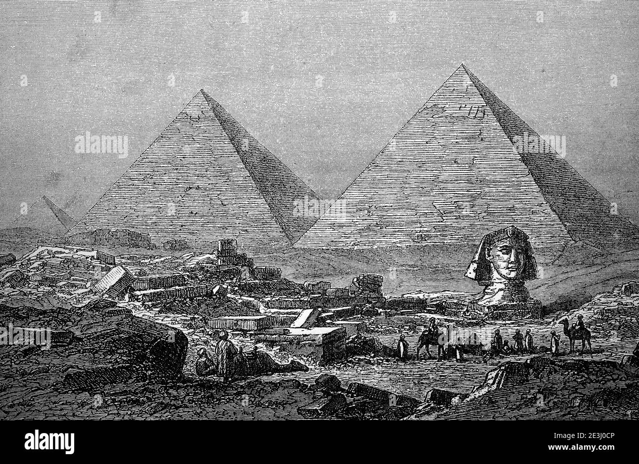 Pyramides de Gizeh et du Sphinx en 1860, Egypte / Pyramiden von Gizeh ...