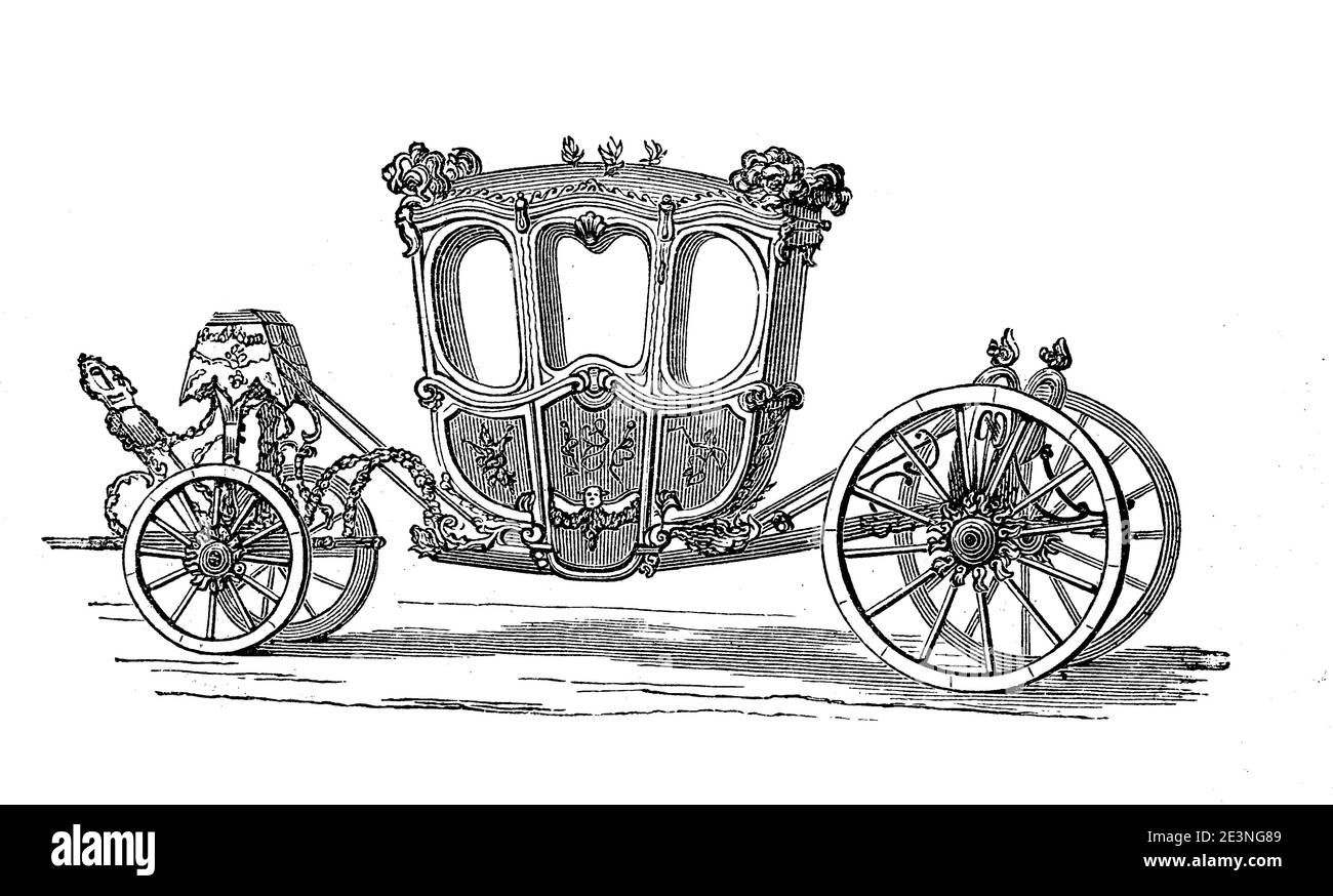 Calèche, Gala calèche du roi Louis XV, France, illustration de 1880 ...