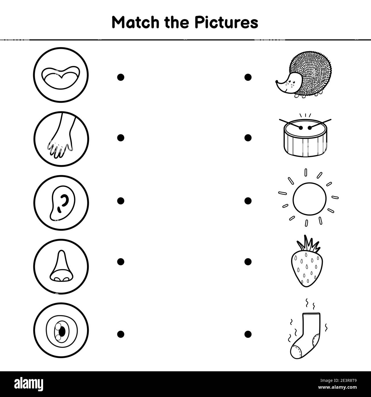 Jeu de cinq sens assorti pour les enfants. Vue, toucher, audition ...