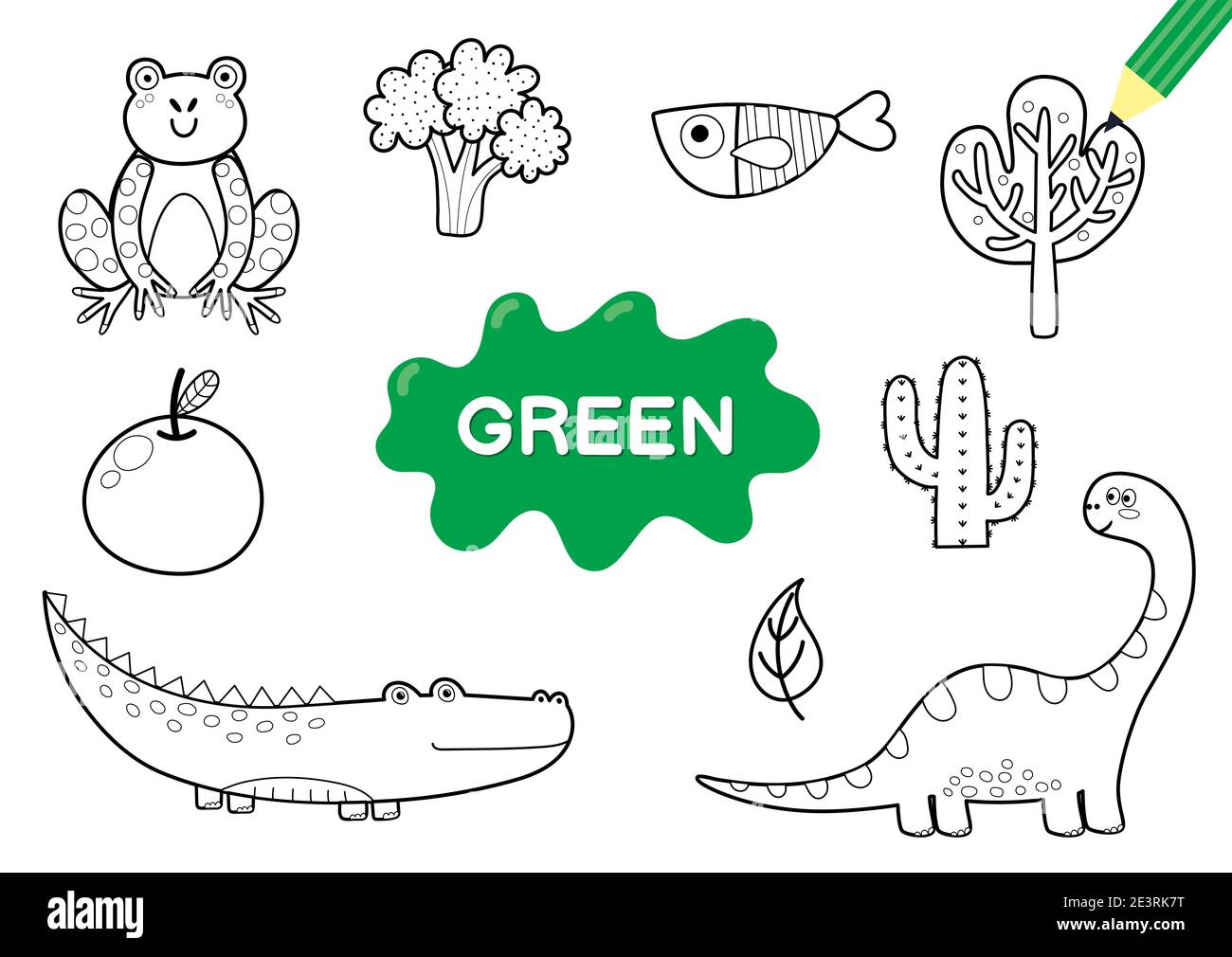 Colorer les éléments en vert. Page de coloriage pour enfants. Matériel ...