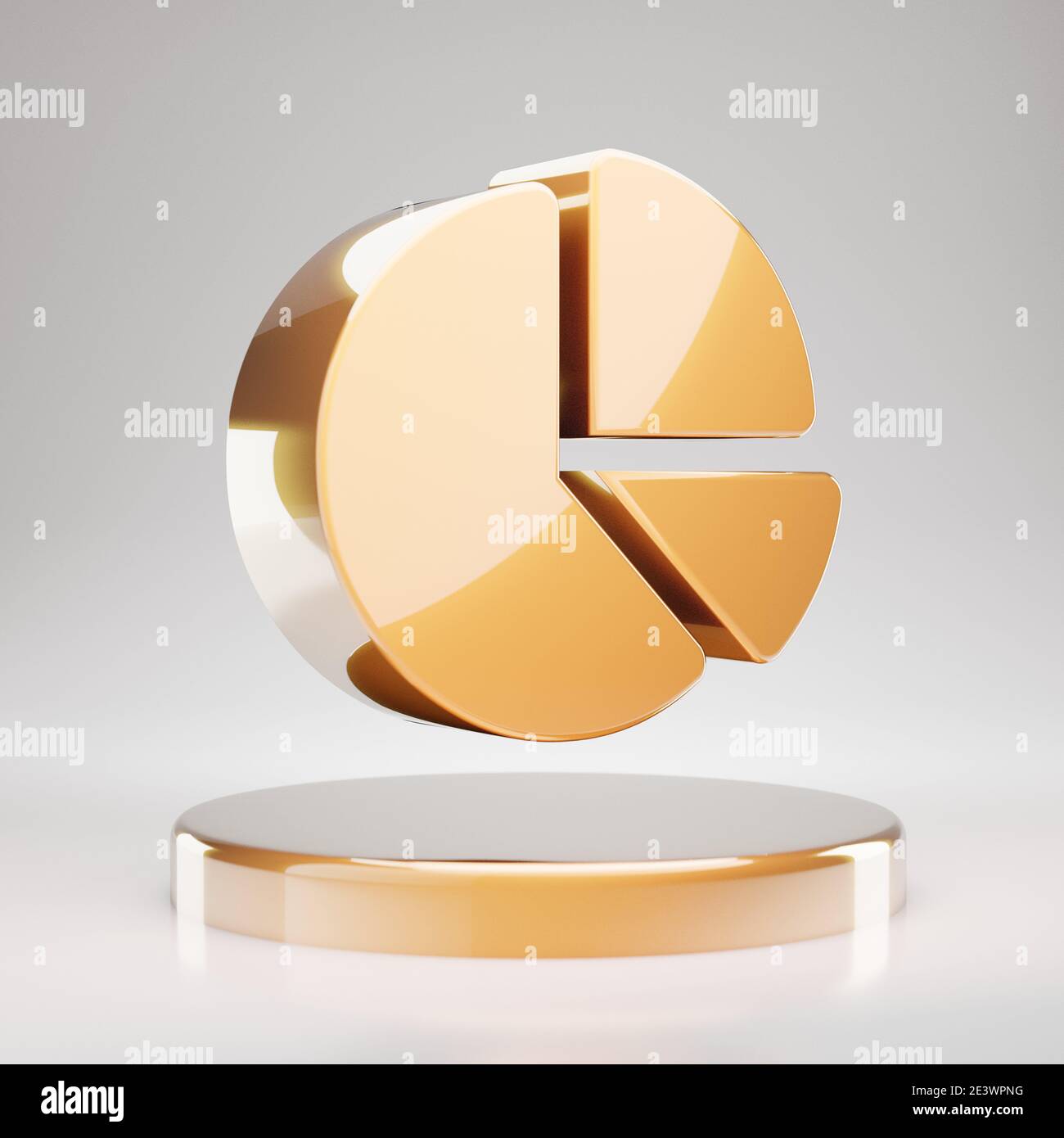 Icône graphique à secteurs. Symbole Pie jaune doré sur podium doré ...