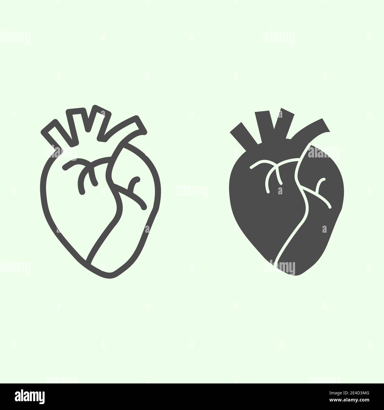 Ligne d'organe cardiaque et icône pleine. Pictogramme réaliste de style ...