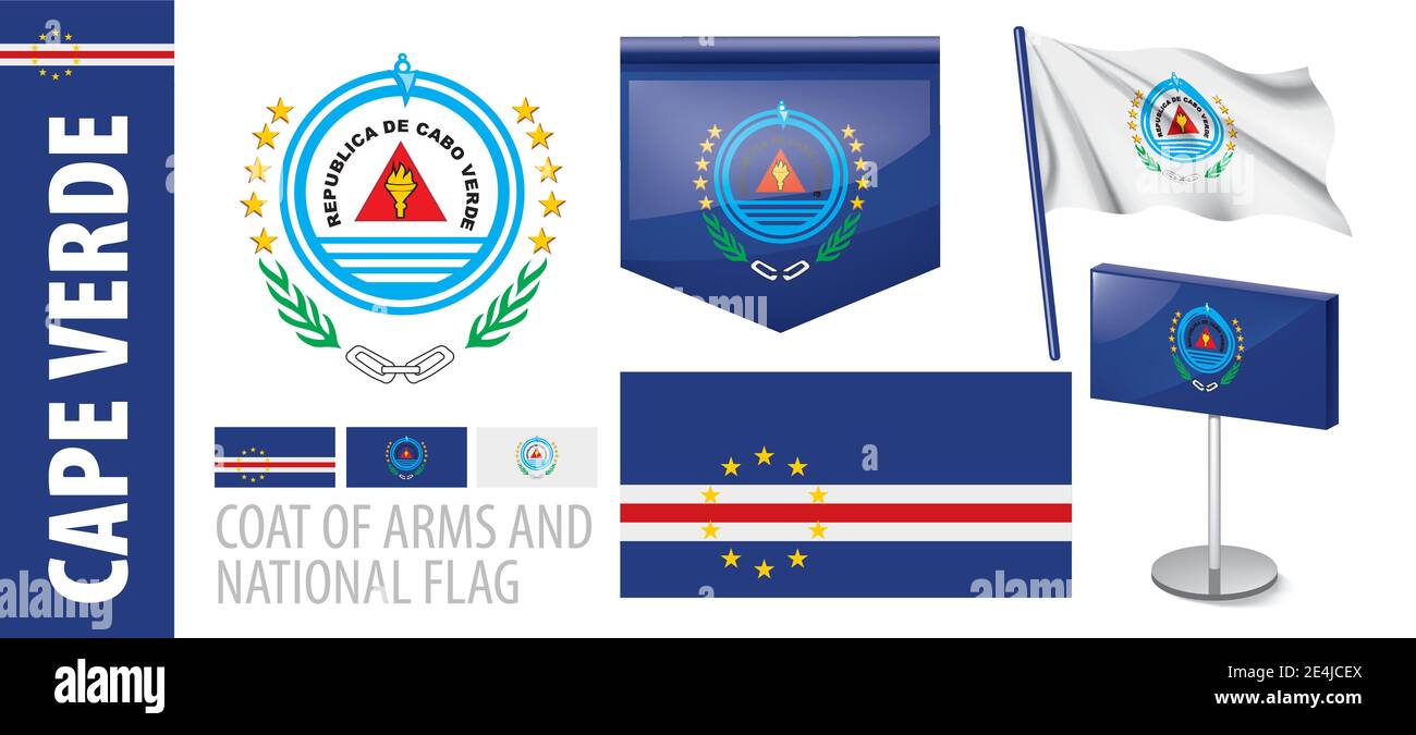 Ensemble vectoriel du blason et du drapeau national Du Cap-Vert Image ...
