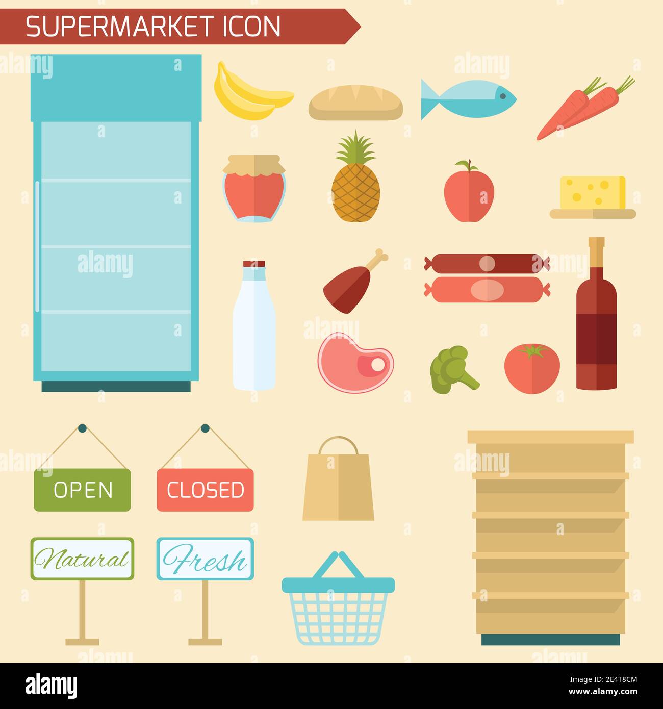 Ensemble de plats décoratifs ICON pour supermarché avec produits ...
