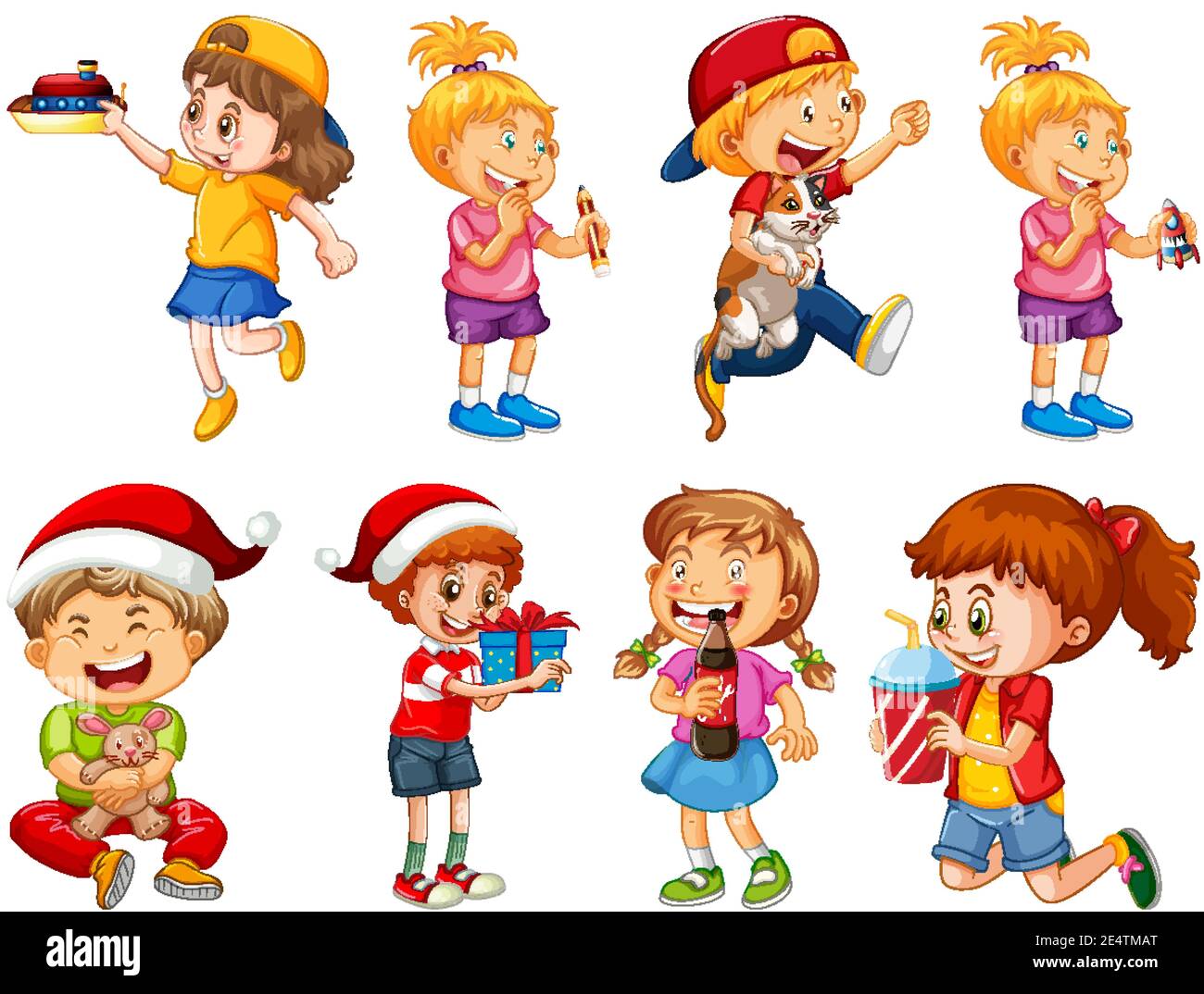 Ensemble De Différents Enfants Jouant Avec Leur Personnage De Dessin