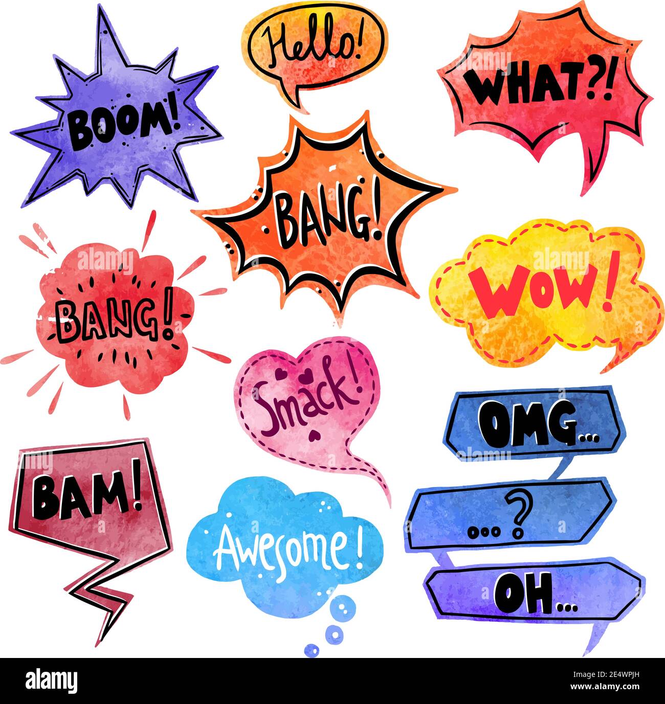 Aquarelle bandes dessinées bulle de parole avec des expressions ...