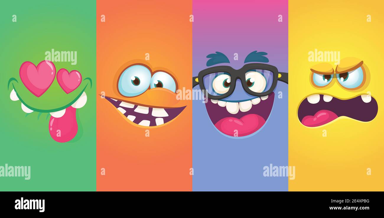 Ensemble de visages de monstre de dessin animé. Collection vectorielle ...