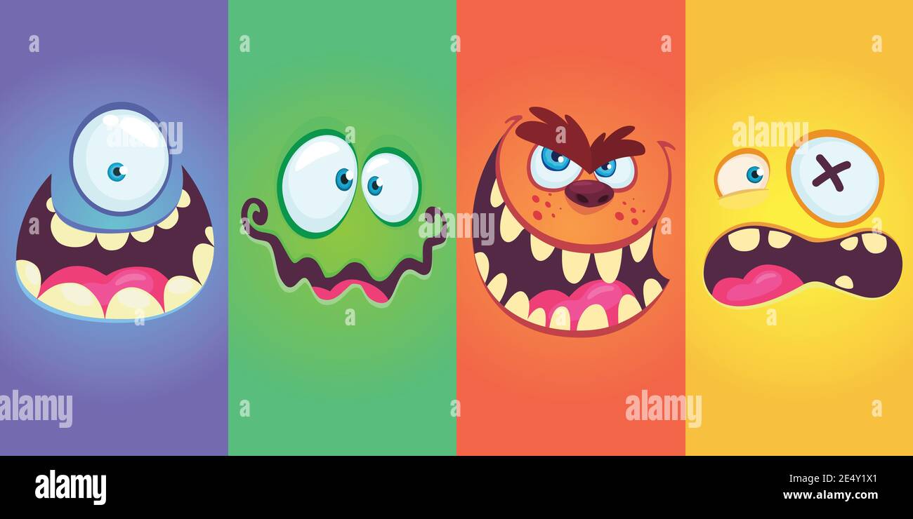 Ensemble de visages de monstre de dessin animé. Collection vectorielle ...