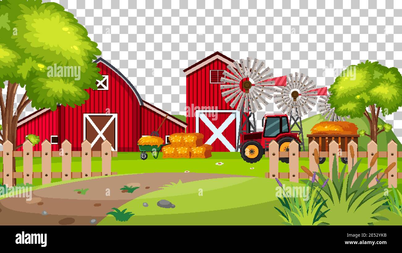 Grange rouge dans la scène de la ferme sur fond transparent ...
