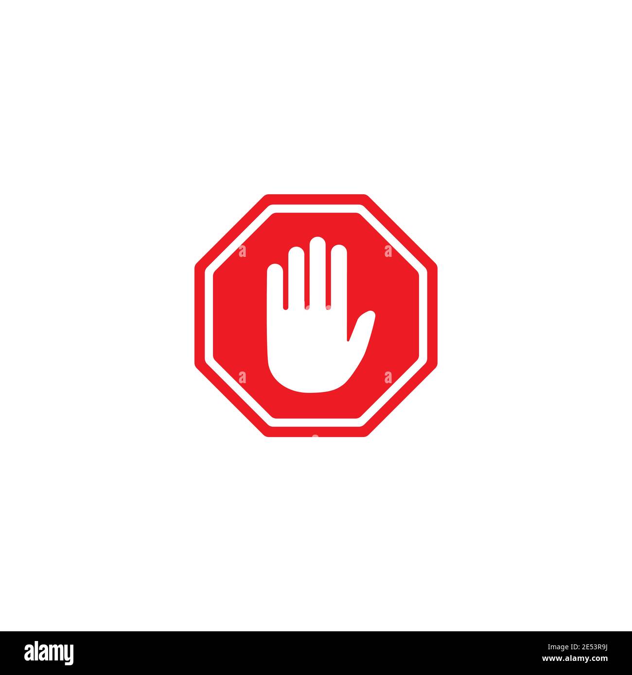 silhouette de main blanche dans un octogone rouge isolé sur fond blanc ...
