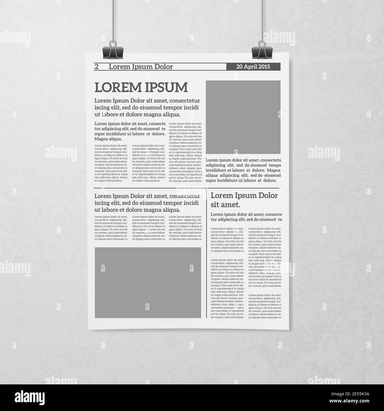Feuille de journal accrochée à des clips 3D minimaliste en noir et ...